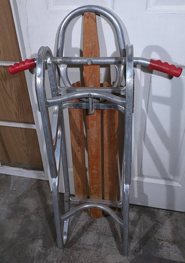 Duralite Racer snow sled, aluminum wood wooden winter Christmas displa ...