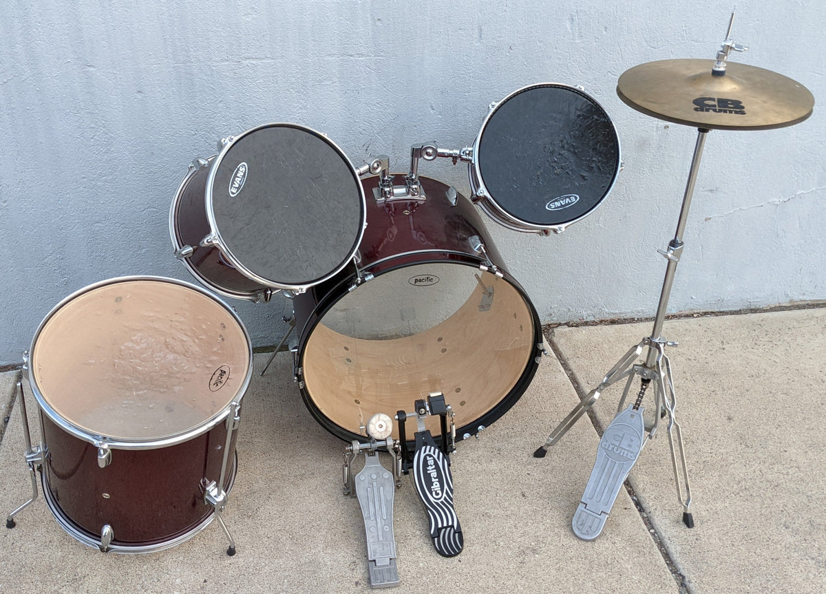 Red CB Drum 5 Piece Set Wood Wooden Gibraltar Bass Pedal CB Hi Hat Cym ...